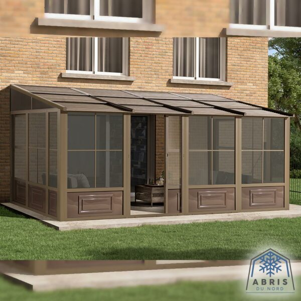 Florence Wall Mounted Solarium 8×16 Beige With Metal Roof – Abris Du Nord