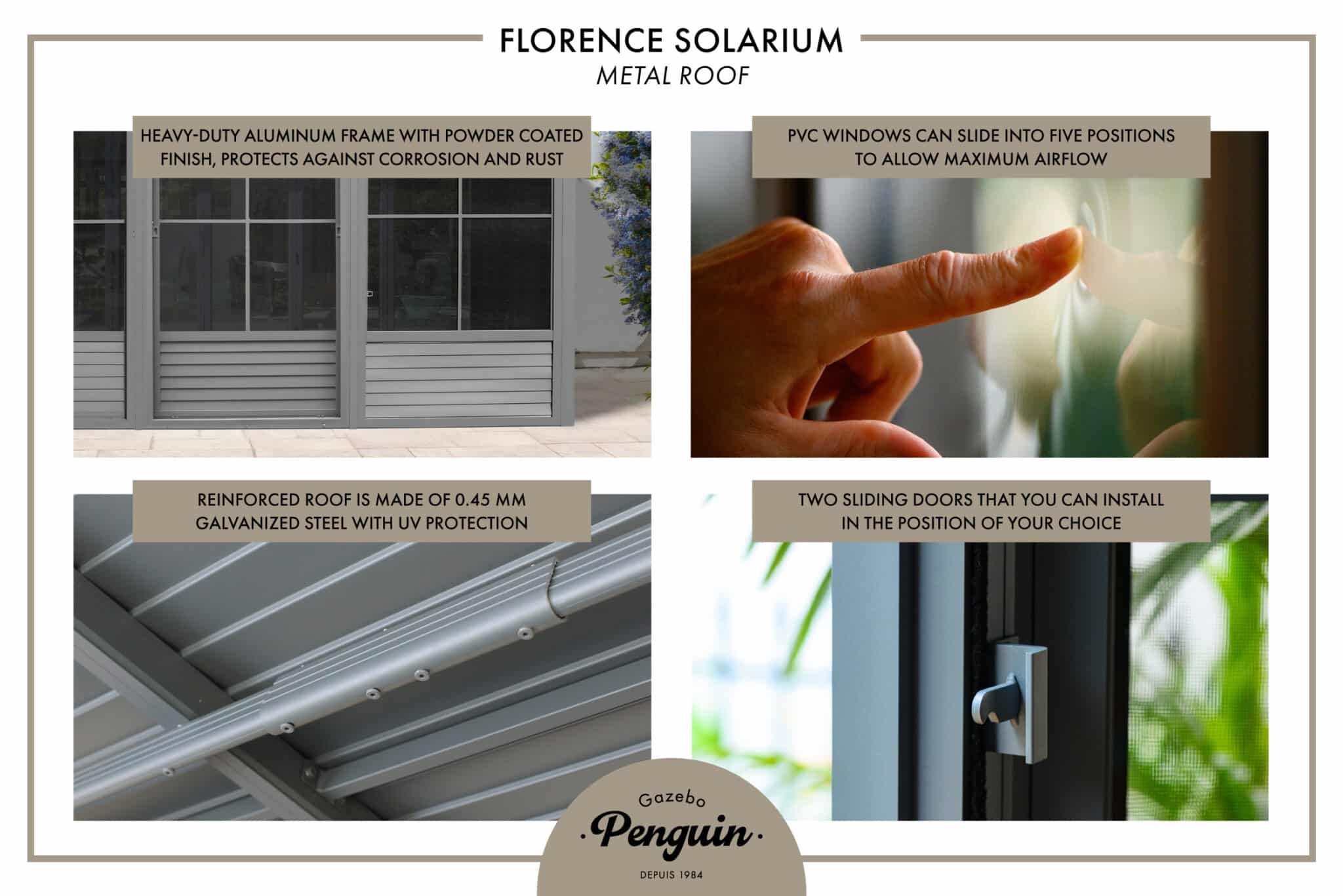 Florence 10x16 Grey Wall Mounted Solarium With Metal Roof - Abris Du Nord
